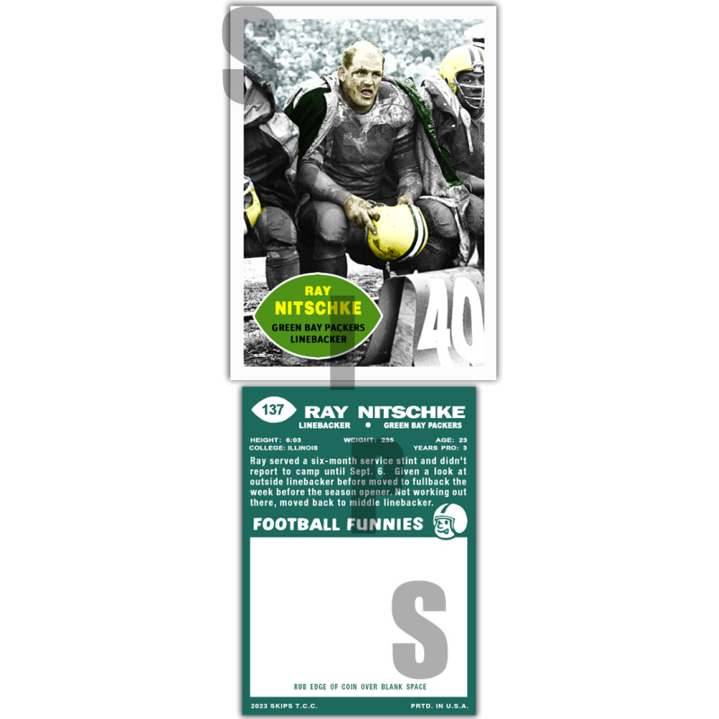 1960 STCC 137 Ray Nitschke Green Bay Packers Custom Card HOF