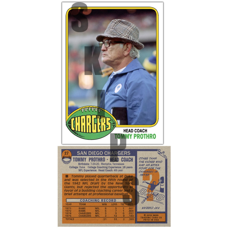 1976 STCC Legendary Coaches 27 Tommy Prothro Topps San Diego Chargers