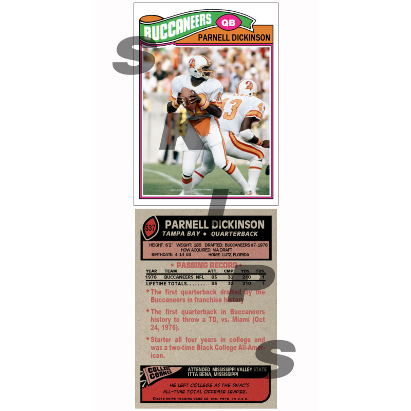 1977 STCC 537 Parnell Dickinson Tampa Bay Buccaneers custom card