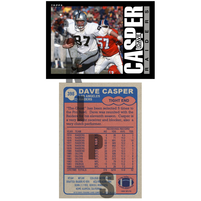 1985 STCC 398 Dave Casper Topps Oakland Raiders custom card HOF