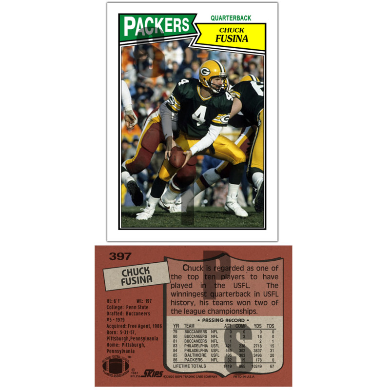1987 STCC 397 Chuck Fusina Topps Green Bay Packers custom card