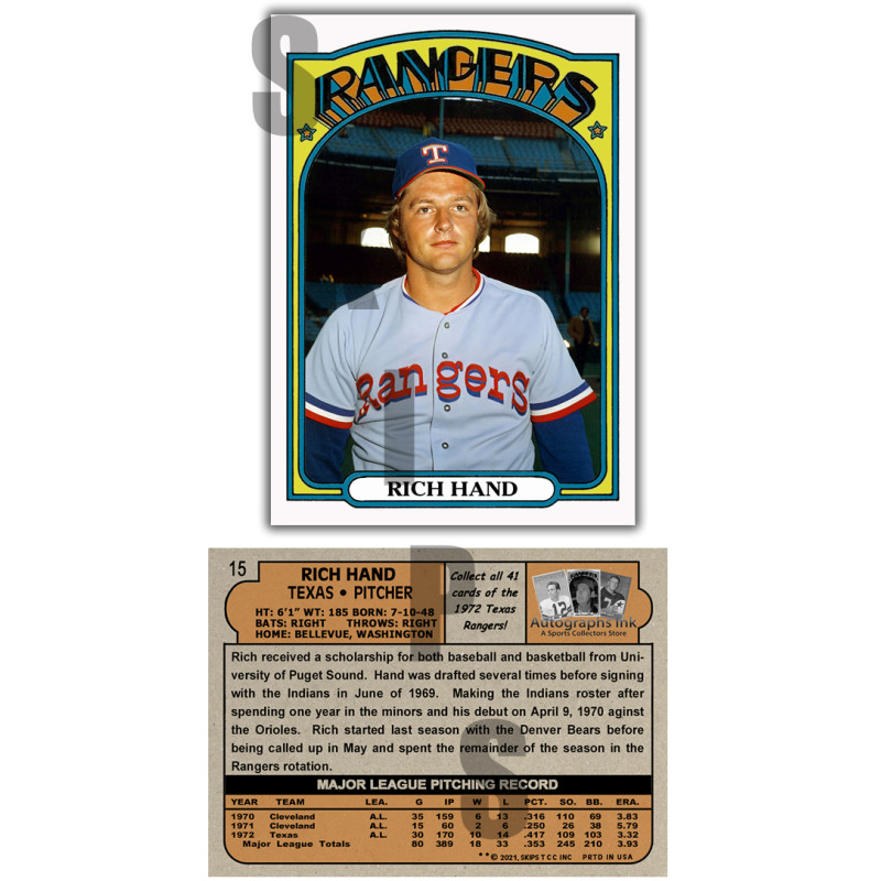 1972 STCC Autographs Ink Texas Rangers 15 Rich Hand